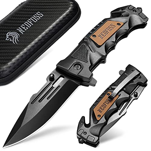 NedFoss Pocket Folding Knife DA75, 3 in 1 Camping Pocket Knife for Men, Survival Knife with Liner-Lock Belt Clip, Seat Belt Cutter, Glass Breaker, Hunting knife for Camping Hiking