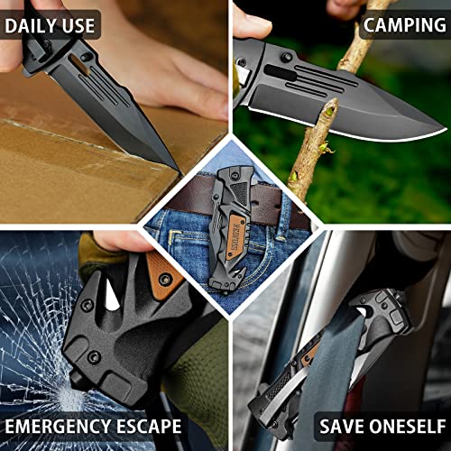 NedFoss Pocket Folding Knife DA75, 3 in 1 Camping Pocket Knife for Men, Survival Knife with Liner-Lock Belt Clip, Seat Belt Cutter, Glass Breaker, Hunting knife for Camping Hiking