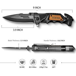 NedFoss Pocket Folding Knife DA75, 3 in 1 Camping Pocket Knife for Men, Survival Knife with Liner-Lock Belt Clip, Seat Belt Cutter, Glass Breaker, Hunting knife for Camping Hiking