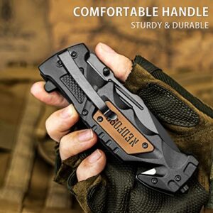 NedFoss Pocket Folding Knife DA75, 3 in 1 Camping Pocket Knife for Men, Survival Knife with Liner-Lock Belt Clip, Seat Belt Cutter, Glass Breaker, Hunting knife for Camping Hiking