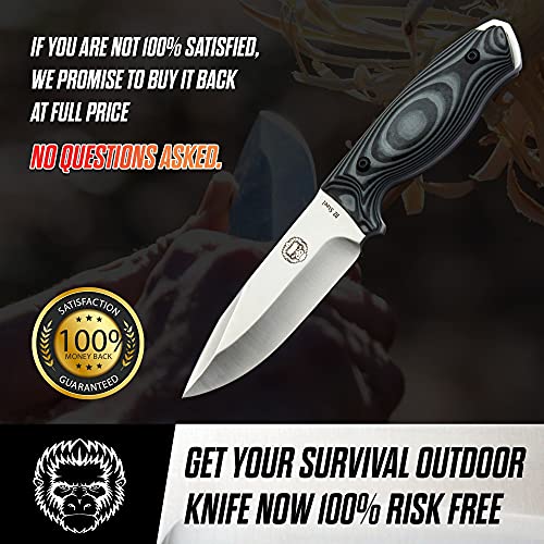 Survival Camping Knife | Fixed Blade Hunting Knife W Sheath | Gift Set For Him Knife with Fire Starter, G10 Scraper & Paracord | Bushcraft Outdoor Knife |Full Tang Tactical Survival Knife Kit