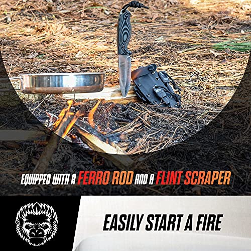 Survival Camping Knife | Fixed Blade Hunting Knife W Sheath | Gift Set For Him Knife with Fire Starter, G10 Scraper & Paracord | Bushcraft Outdoor Knife |Full Tang Tactical Survival Knife Kit