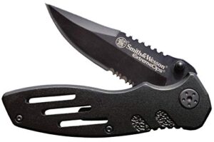 smith & wesson extreme ops swa24s 7.1in s.s. folding knife with 3.1in serrated clip point blade and aluminum handle for outdoor, tactical, survival and edc