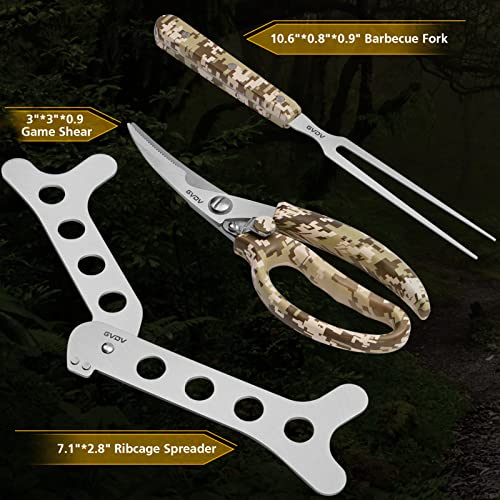 GVDV Hunting Knife Set - 15 Pieces Butcher Game Processing Kit for Men, Portable Field Dressing Kit with Gut Hook Skinner Knife, Cleaver Knife, Game Shears, Bone Saw, BBQ Fork, Hunting Gifts for Men