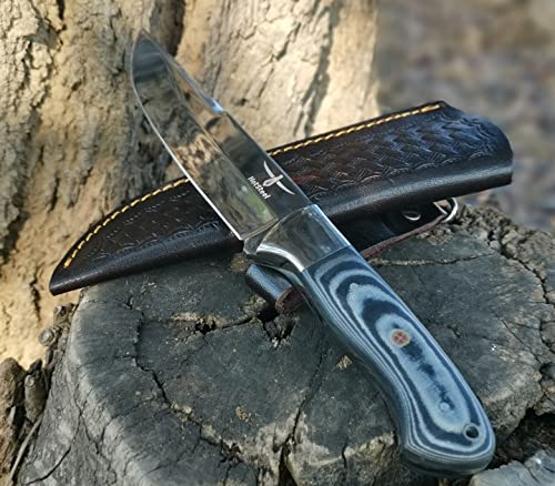 HotSteel Handmade Full Tang Carbon Steel Fixed Blade knife - Bushcraft Knife - Fixed Blade Hunting Knife - Camping Bushcraft Knives - Outdoor Full Tang Knife - Camping Knives - Survival Tactical Knife - Utility Knife With Real Leather Sheath