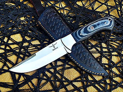 HotSteel Handmade Full Tang Carbon Steel Fixed Blade knife - Bushcraft Knife - Fixed Blade Hunting Knife - Camping Bushcraft Knives - Outdoor Full Tang Knife - Camping Knives - Survival Tactical Knife - Utility Knife With Real Leather Sheath