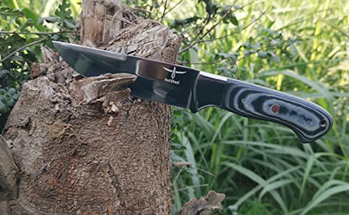 HotSteel Handmade Full Tang Carbon Steel Fixed Blade knife - Bushcraft Knife - Fixed Blade Hunting Knife - Camping Bushcraft Knives - Outdoor Full Tang Knife - Camping Knives - Survival Tactical Knife - Utility Knife With Real Leather Sheath