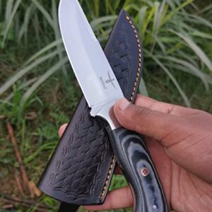 HotSteel Handmade Full Tang Carbon Steel Fixed Blade knife - Bushcraft Knife - Fixed Blade Hunting Knife - Camping Bushcraft Knives - Outdoor Full Tang Knife - Camping Knives - Survival Tactical Knife - Utility Knife With Real Leather Sheath