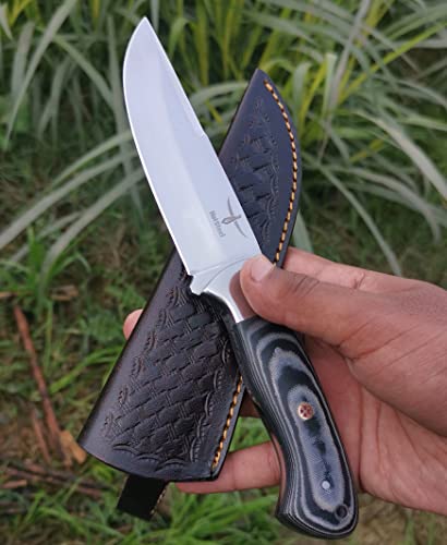 HotSteel Handmade Full Tang Carbon Steel Fixed Blade knife - Bushcraft Knife - Fixed Blade Hunting Knife - Camping Bushcraft Knives - Outdoor Full Tang Knife - Camping Knives - Survival Tactical Knife - Utility Knife With Real Leather Sheath