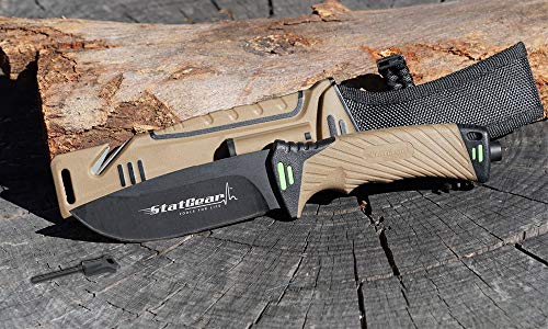 StatGear Surviv-All Fixed-Blade Bowie Knife with Sheath, Firestarter, Sharpener & Cord Cutter for Hunting Camping Outdoors Hiking EDC