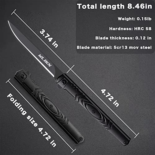 Wlikn Pocket Folding Knife for Men Sheath, Stainless Steel Blade Camping Knife, EDC Outdoor Hunting Tactical Folding Knife Low Profile Slim Pocket Knife