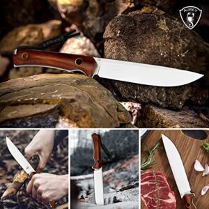 AUBEY Fixed Blade Hunting Knife, 4.52 inch D2 Steel Blade Survival Knife with Leather Sheath Wood Handle, Full Tang Camping Knife for Men Women