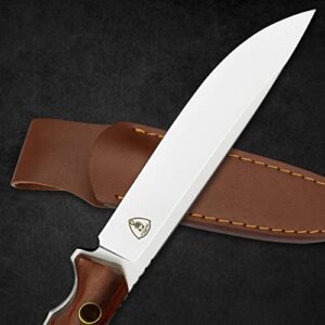 AUBEY Fixed Blade Hunting Knife, 4.52 inch D2 Steel Blade Survival Knife with Leather Sheath Wood Handle, Full Tang Camping Knife for Men Women