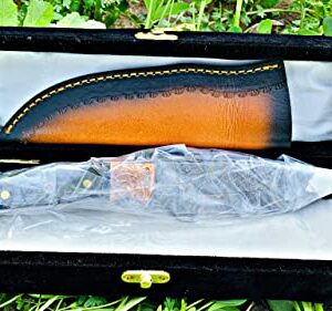 HF ENTERPRISES 440 Stainless Steel Hand Engraved Fixed Blade Hunting Camping Survival tactical EDC Knife with Leather sheath and storage box