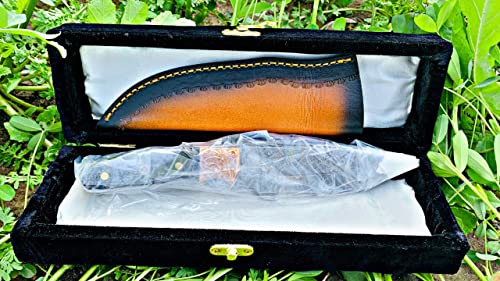 HF ENTERPRISES 440 Stainless Steel Hand Engraved Fixed Blade Hunting Camping Survival tactical EDC Knife with Leather sheath and storage box