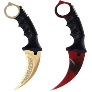 topoint 2 pack karambit knife no cutting edge knife without cutting edge with sheath for beginner (golden-red)