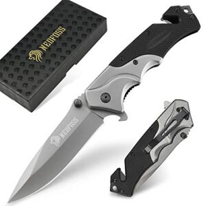 nedfoss pocket knife for men, 4-in-1 multitool folding knife with glass breaker, seat belt cutter, bottle opener, survival knife for emergency rescue situations, home improvements (fa49)