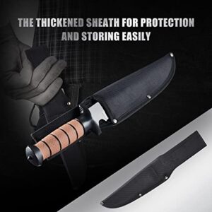 Leopcito 13.6" Fixed Blade Tactical Bowie Knives with Sheath, Stainless Steel Survival Hunting Bushcraft Full Tang Non-Slip Handle Knife for Camping, Hunting, Adventure, Outdoors, EDC, D101BK