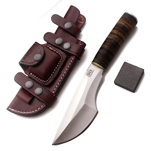 GCS Handmade Leather Spacers Handle D2 Tool Steel Tactical Hunting Knife with leather sheath Full tang blade designed for Hunting & EDC GCS 319