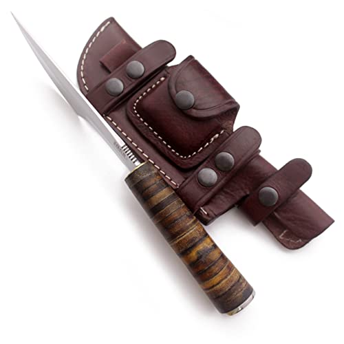 GCS Handmade Leather Spacers Handle D2 Tool Steel Tactical Hunting Knife with leather sheath Full tang blade designed for Hunting & EDC GCS 319