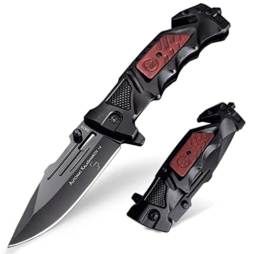 Folding Pocket Knife for Men, Tactical Knife with Clip, Glass Breaker & Seatbelt Cutter, Cool Survival Knife for Emergency, EDC Pocket Knives for Outdoor Camping Hunting, Knifes for Dad, Mens Gift