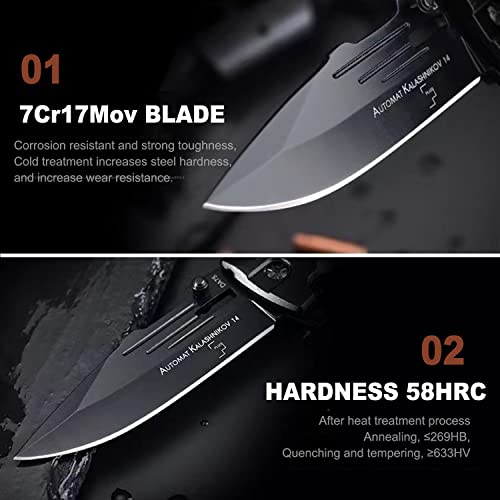 Folding Pocket Knife for Men, Tactical Knife with Clip, Glass Breaker & Seatbelt Cutter, Cool Survival Knife for Emergency, EDC Pocket Knives for Outdoor Camping Hunting, Knifes for Dad, Mens Gift