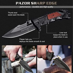 Folding Pocket Knife for Men, Tactical Knife with Clip, Glass Breaker & Seatbelt Cutter, Cool Survival Knife for Emergency, EDC Pocket Knives for Outdoor Camping Hunting, Knifes for Dad, Mens Gift