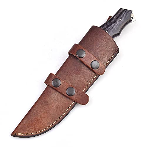 Handmade Damascus Steel Hunting Skinning Knife with Leather Sheath | 10.5'' Hand Forged Full Tang Fixed Blade Damascus Bowie Knives For Men and Women | EDC Razor Sharp Blade Bushcraft Camping Survival Knifes with Belt loop for Vertical and Horizontal Carr