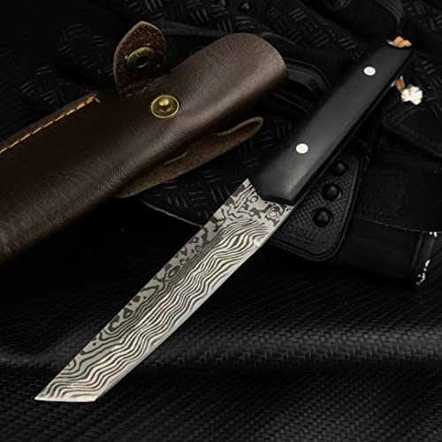 Tactical Hunting Knife With Sheath Stainless Steel Fixed Blade Laser Forging Pattern