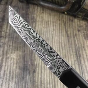 Tactical Hunting Knife With Sheath Stainless Steel Fixed Blade Laser Forging Pattern