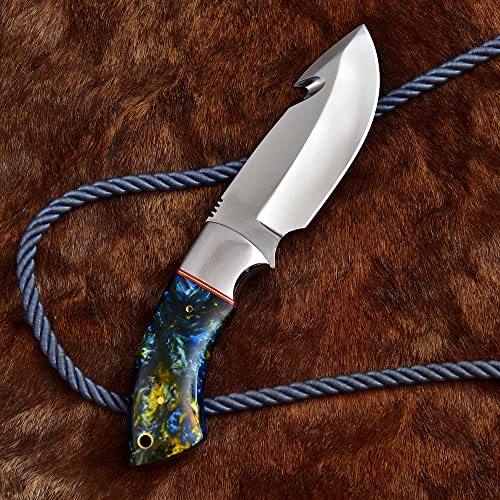 Unique Blades" Gut Hook Knife Custom Handmade Hunting Knife with Sheath, 9" D2 Steel Full Tang Fixed Blade, Survival and Bushcraft Knife, Light Horizontal Carry EDC Belt Bowie for Men Black Panther