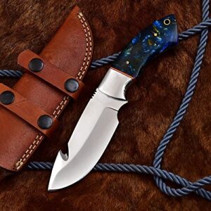 Unique Blades" Gut Hook Knife Custom Handmade Hunting Knife with Sheath, 9" D2 Steel Full Tang Fixed Blade, Survival and Bushcraft Knife, Light Horizontal Carry EDC Belt Bowie for Men Black Panther