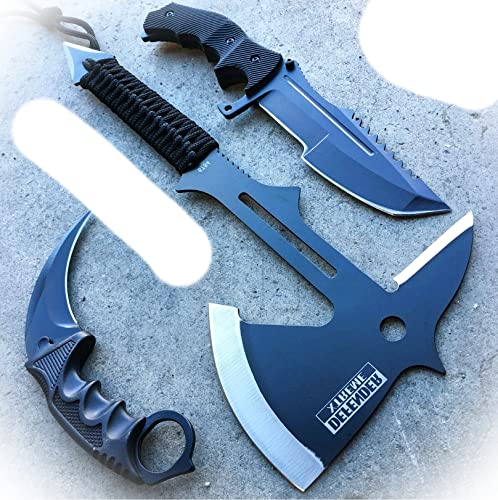 New 4 PC Black Tactical Hunting Survival Camping FIXED BLADE AXE KARAMBIT SET Camping Outdoor Pro Tactical Elite Knife BLDA-1132