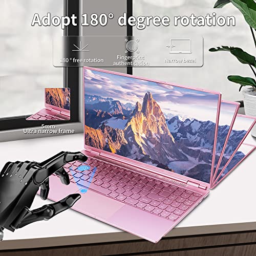 [Win 11 & MS Office 2019] 15.6’’ High-Speed Celeron N5105 Quad Core Processor Laptop Full HD IPS Screen 16GB RAM 512GB SSD Notebook 180°Opening and Closing Dual Band WiFi(16G+512GB SSD, Rose Gold)