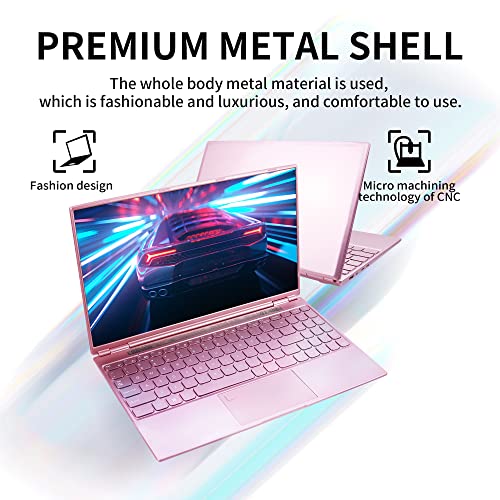 [Win 11 & MS Office 2019] 15.6’’ High-Speed Celeron N5105 Quad Core Processor Laptop Full HD IPS Screen 16GB RAM 512GB SSD Notebook 180°Opening and Closing Dual Band WiFi(16G+512GB SSD, Rose Gold)