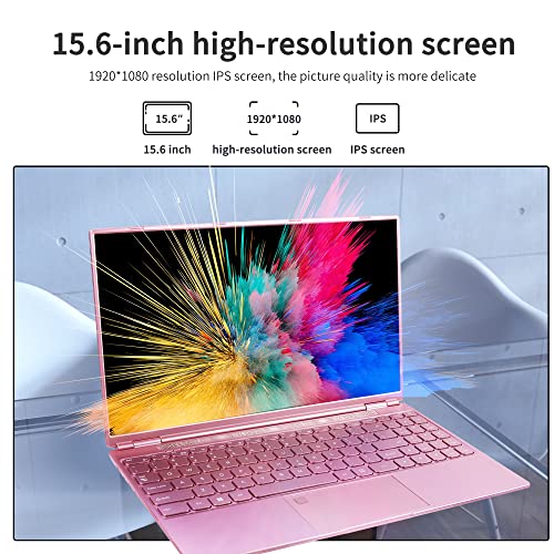 [Win 11 & MS Office 2019] 15.6’’ High-Speed Celeron N5105 Quad Core Processor Laptop Full HD IPS Screen 16GB RAM 512GB SSD Notebook 180°Opening and Closing Dual Band WiFi(16G+512GB SSD, Rose Gold)