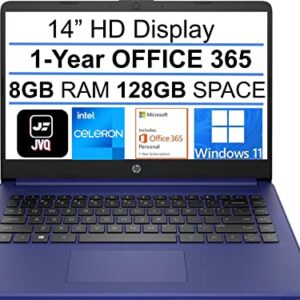 2022 Newest HP Stream 14" HD Laptop, Intel Celeron N4020(up to 2.8GHz), 8GB RAM, 128GB Space(64GB eMMC+64GB Card), 1-Year Office 365, WiFi, HDMI, USB-C, Webcam, Bluetooth, Windows 11S, Blue+JVQ MP