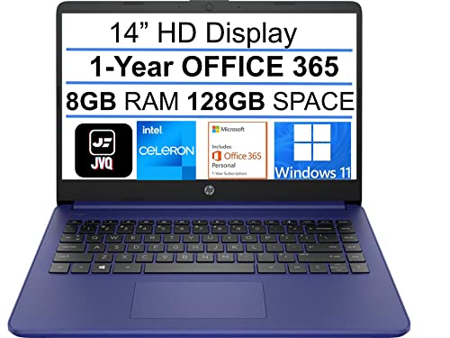 2022 Newest HP Stream 14" HD Laptop, Intel Celeron N4020(up to 2.8GHz), 8GB RAM, 128GB Space(64GB eMMC+64GB Card), 1-Year Office 365, WiFi, HDMI, USB-C, Webcam, Bluetooth, Windows 11S, Blue+JVQ MP