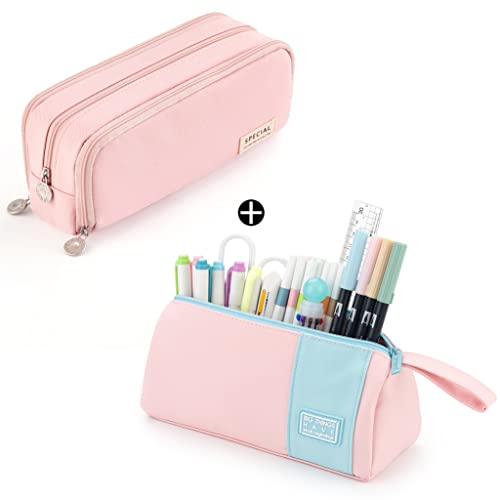 CICIMELON 2 Pcs Durable Pink Pencil Case Stationery Organizer Pencil Pouch Pen Bag