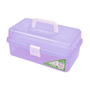 zhousensen 13in three-layer clear art storage box craft organizer, folding tool box with handle, art & crafts case/sewing supplies organizer for home school office travel (purple)