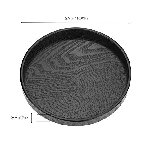 Round Natural Wooden Tray Black Coffee Snack Food Meals Transfer Tray Table Decor Tray Multipurpose Serving Tray for Cafe Restaurant Hotel Home Shop (L 27cm)