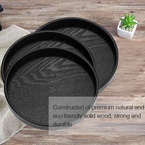 Round Natural Wooden Tray Black Coffee Snack Food Meals Transfer Tray Table Decor Tray Multipurpose Serving Tray for Cafe Restaurant Hotel Home Shop (L 27cm)