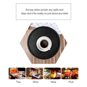 Round Natural Wooden Tray Black Coffee Snack Food Meals Transfer Tray Table Decor Tray Multipurpose Serving Tray for Cafe Restaurant Hotel Home Shop (L 27cm)