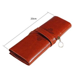 U-K Vintage Style Rollup Pencil Case/Pencil Bag/Pen Bag PU Leather Foldable Cosmetic Makeup Tool Stationery Storage Bag Pouch Purse Holder Organizer Coffee Deft and Professional