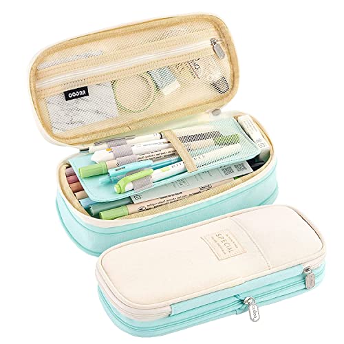 LHMTQVK Large Capacity Pencil Case Pencil Pouch Handheld Pen Bag, school pencil case for Teen Girl Boy Men Women Adult (Light green-beige)