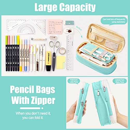 LHMTQVK Large Capacity Pencil Case Pencil Pouch Handheld Pen Bag, school pencil case for Teen Girl Boy Men Women Adult (Light green-beige)