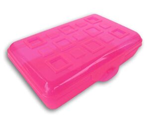 sterilite snap-closed neon pink square patterned pencil case box