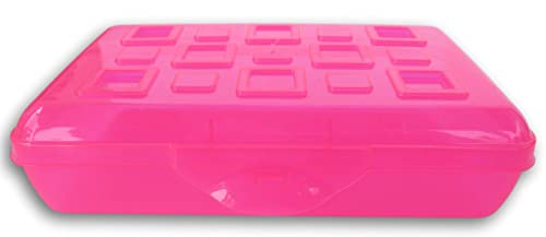 Sterilite Snap-Closed Neon Pink Square Patterned Pencil Case Box