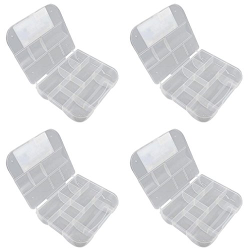 Small Clear Plastic 9-Compartment Organizer Cases, 7.5 x 6.5 x 2 inches, 4-ct Set