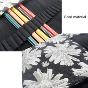 Enyuwlcm Canvas Stationery Handmade Foldable Rollup Pencil Case Travel Pencil Bag Wrap Coloring Pencil Holder Organizer 24 Slots Snowflake